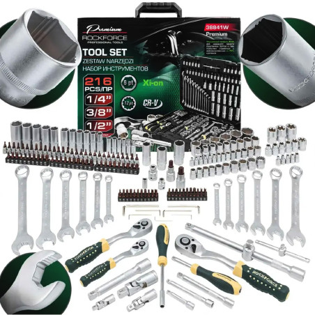 ROCKFORCE Zestaw narzędzi Premium Xi-on 216 elementów 3/8" 1/2" 4-32 mm