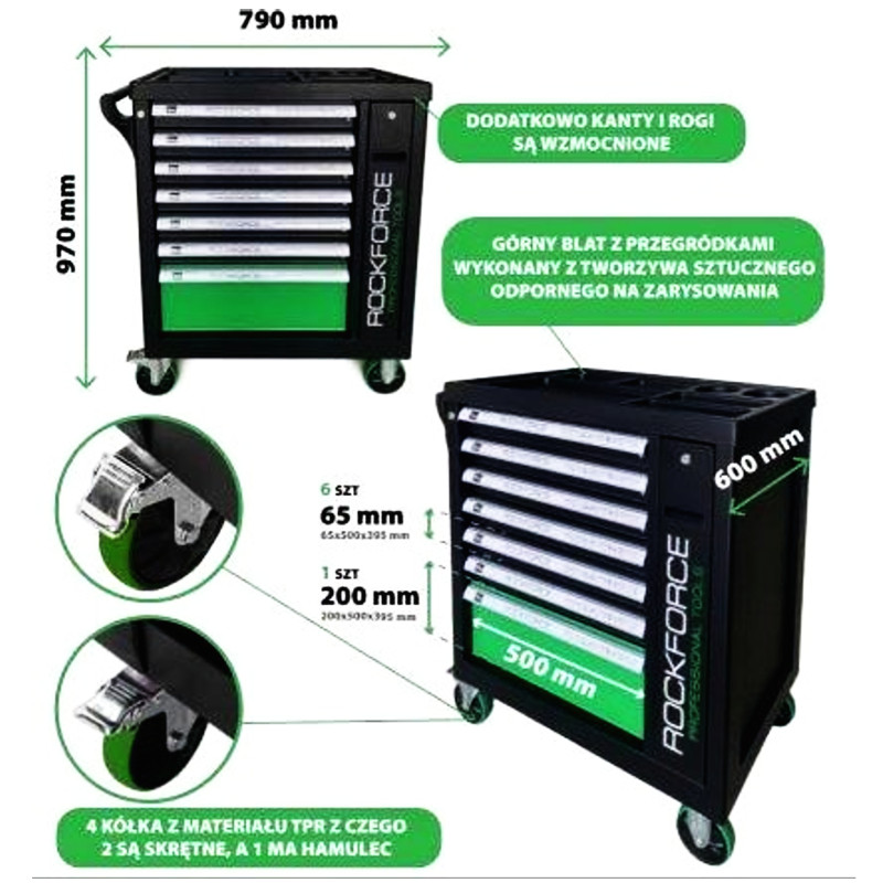 ROCKFORCE Szafka warsztatowa Wózek narzędziowych 274 elementów